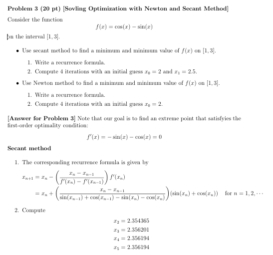 Solved Problem 3 (20 pt) [Sovling Optimization with Newton | Chegg.com