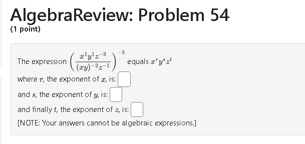 Solved AlgebraReview: Problem 54 (1 point) [NOTE: Your | Chegg.com