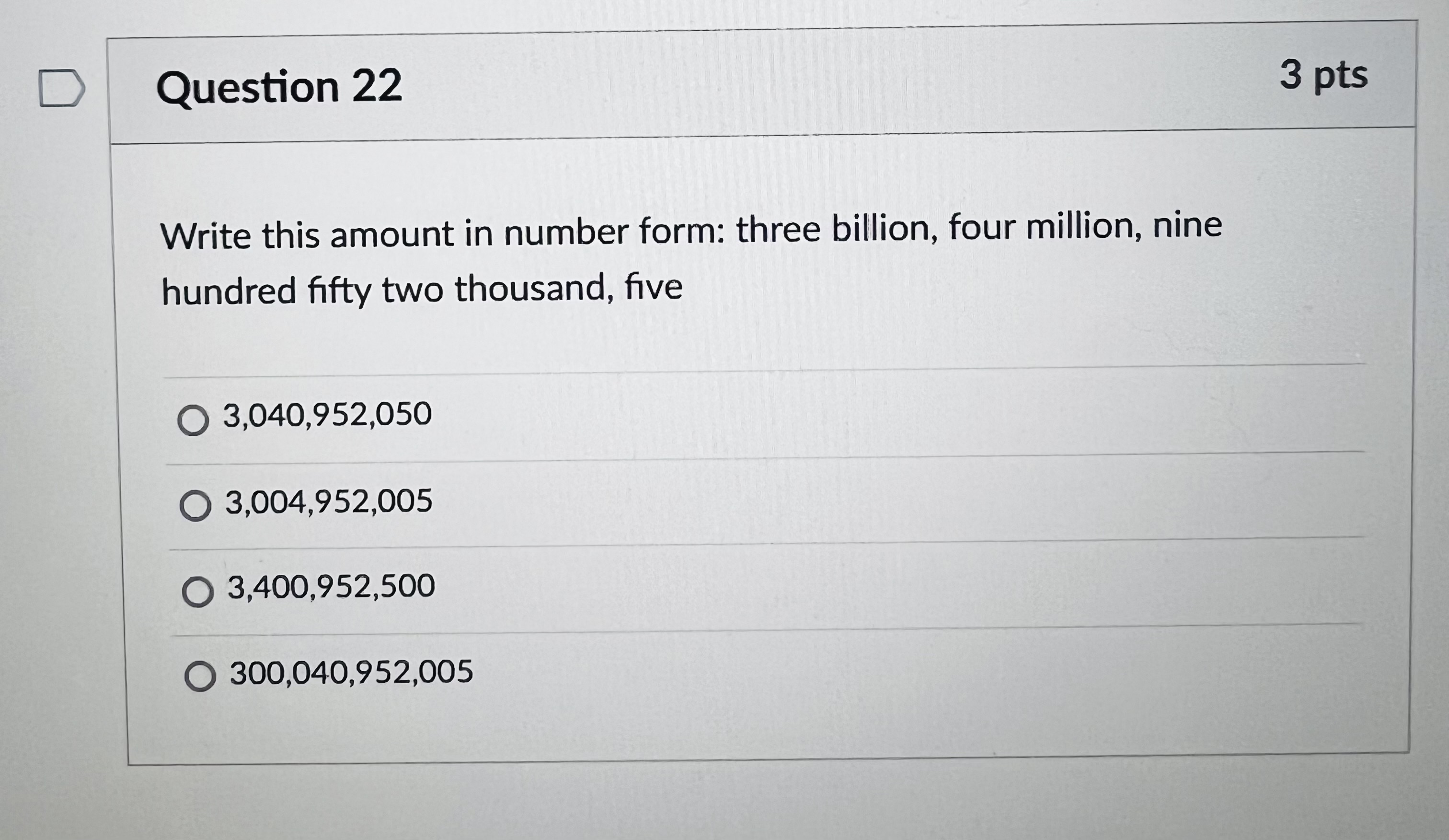 Solved Question 22 3 pts Write this amount in number form: | Chegg.com