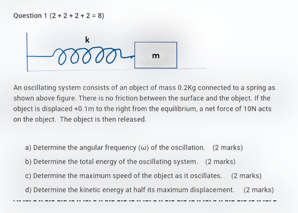 Solved Question 1(2+2+2+2=8) An oscillating system consists | Chegg.com