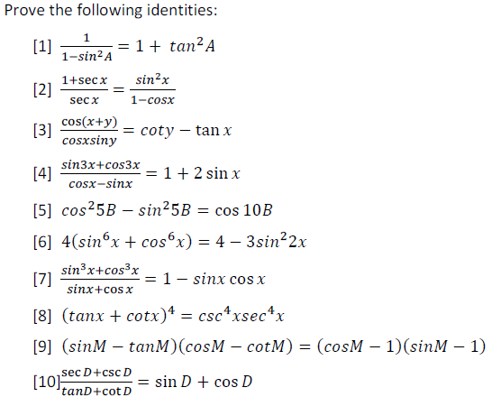 Solved secx Prove the following identities: 1 [1] -=1+ tan? | Chegg.com