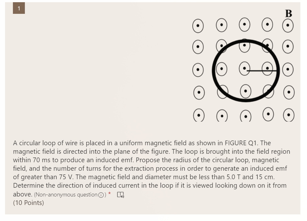 Solved 1 B A circular loop of wire is placed in a uniform | Chegg.com