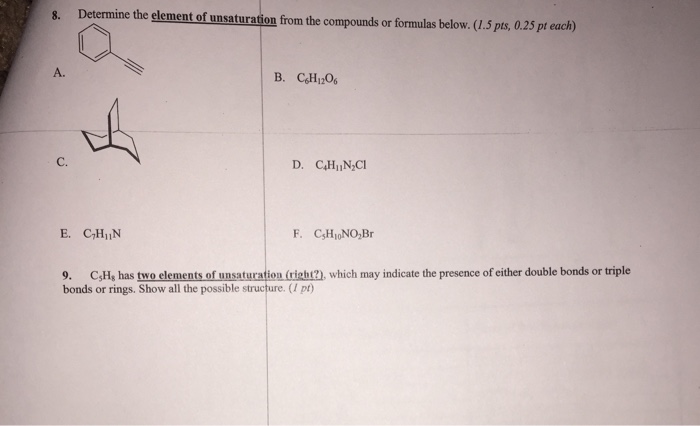 Solved 8. Determine the element of unsaturation from the | Chegg.com