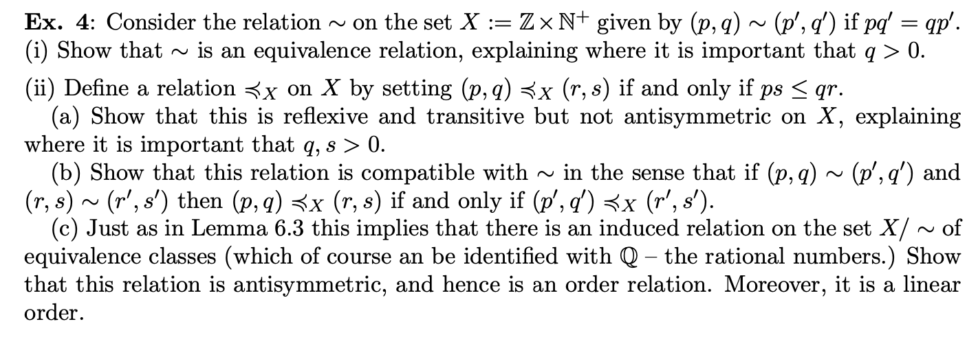 Solved Ex. 4: Consider the relation ∼ on the set | Chegg.com