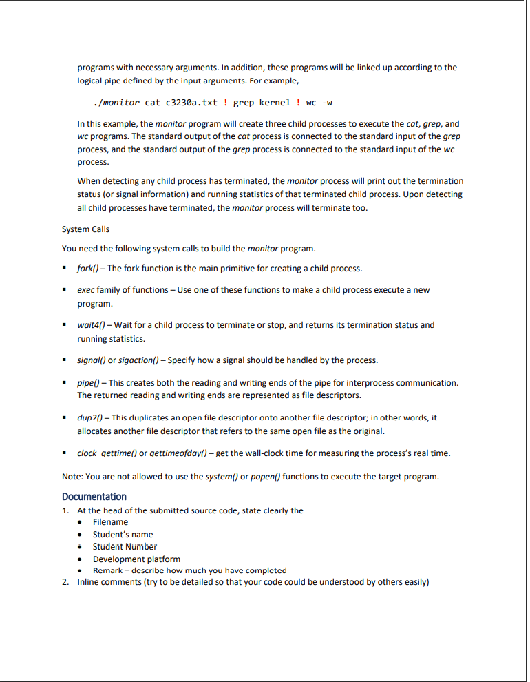 Programming Exercise – Monitor: A new system utility | Chegg.com