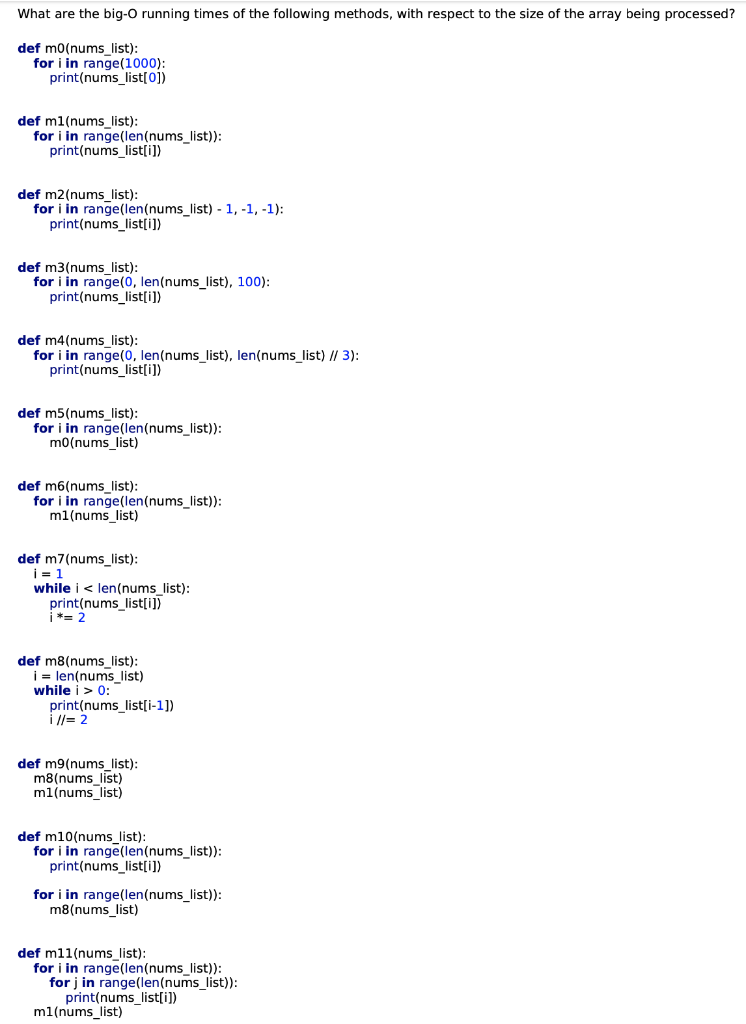 Solved What are the big-O running times of the following | Chegg.com