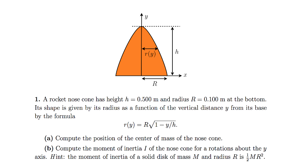 Solved r(y)h 1. A rocket nose cone has height h 0.500 m and | Chegg.com