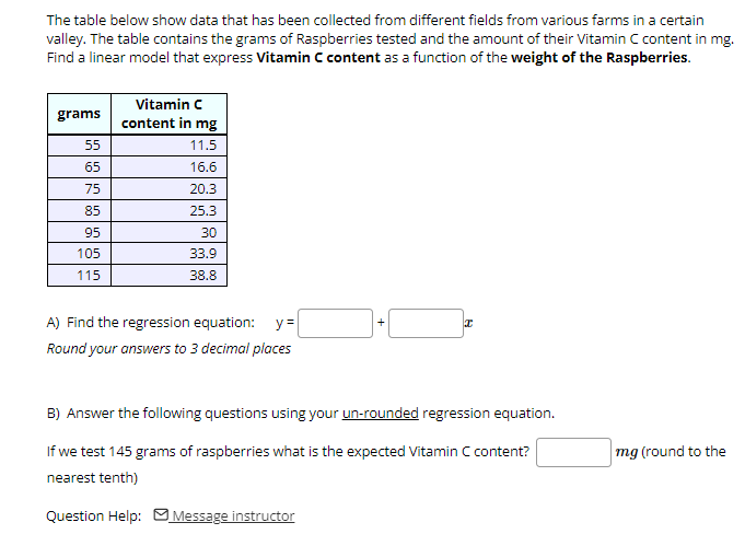 Solved The table below show data that has been collected | Chegg.com
