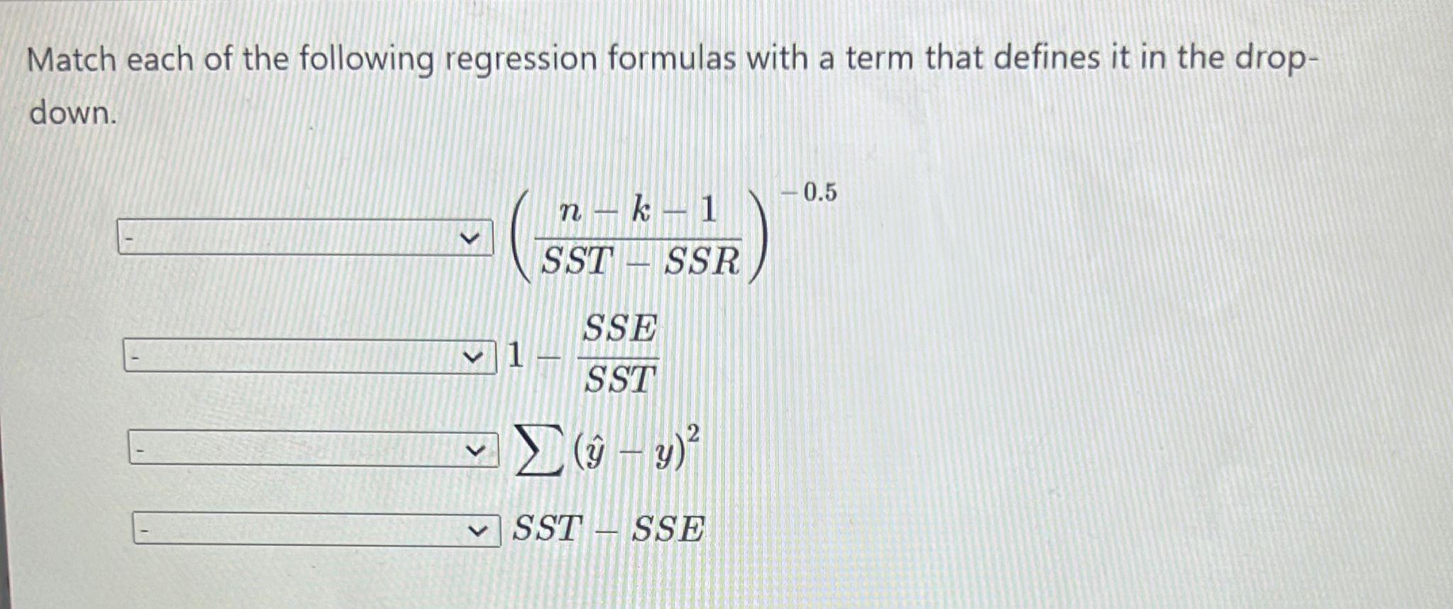 Solved Match each of the following regression formulas with | Chegg.com