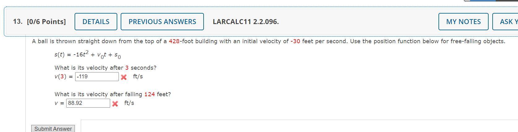 Solved s(t)=−16t2+v0t+s0 What is its velocity after 3 | Chegg.com