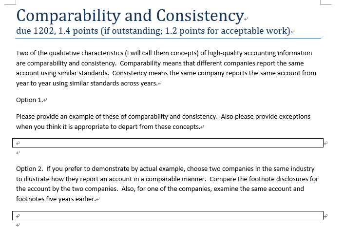 Solved Comparability and Consistency. due 1202, 1.4 points | Chegg.com