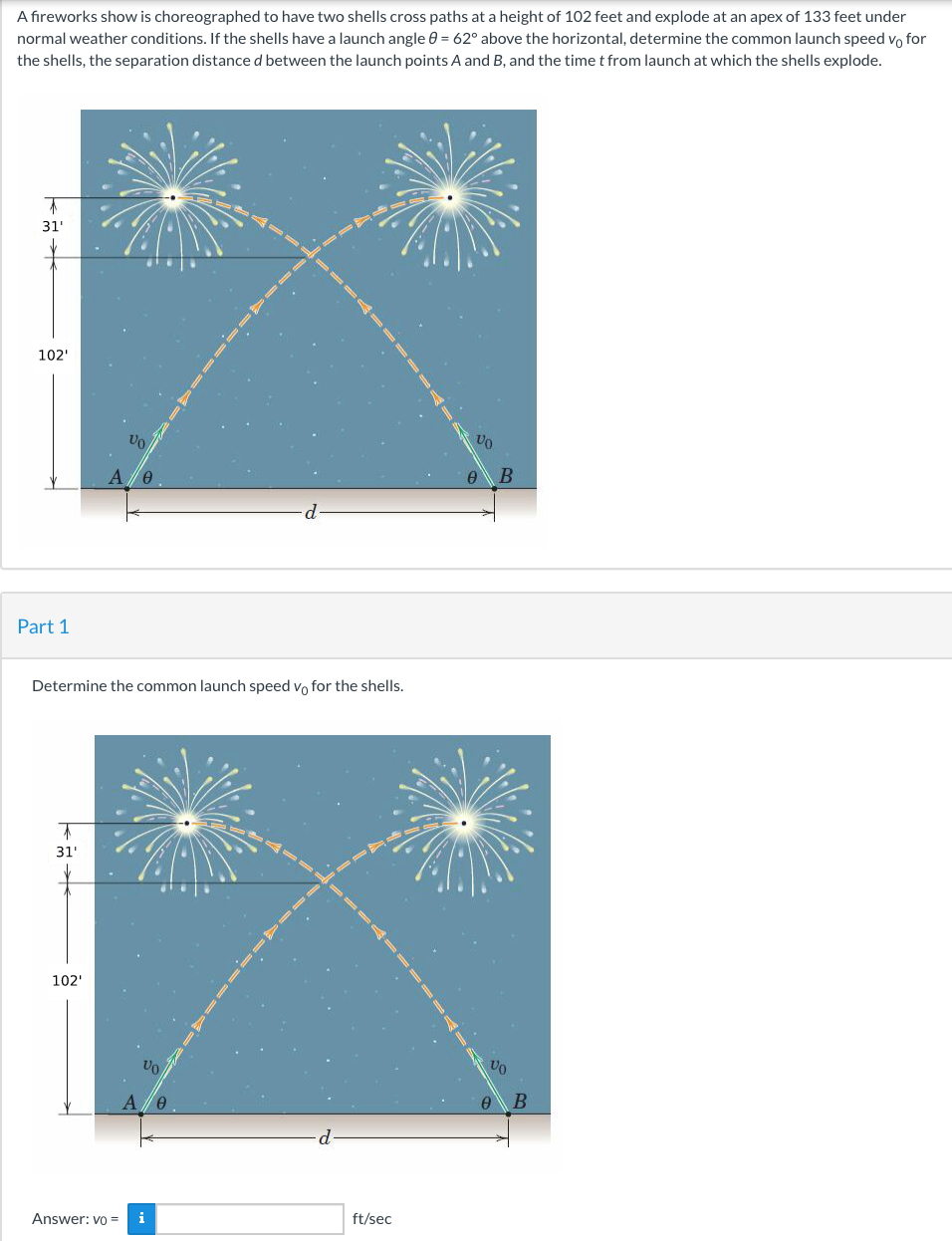 Solved A fireworks show is choreographed to have two shells | Chegg.com