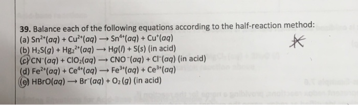 Solved 39. Balance each of the following equations according | Chegg.com