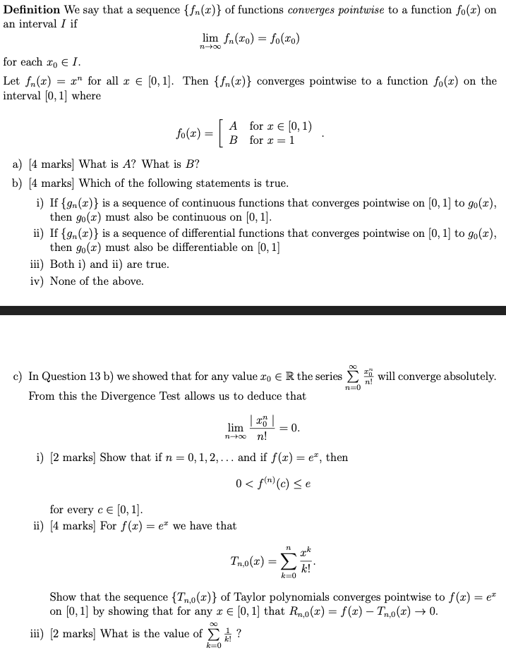 Solved Definition We say that a sequence {fn(x)} of | Chegg.com
