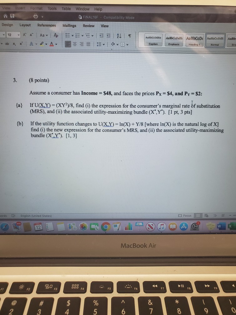 Solved View insert Format Tools Table Window Help FINAL16F - | Chegg.com