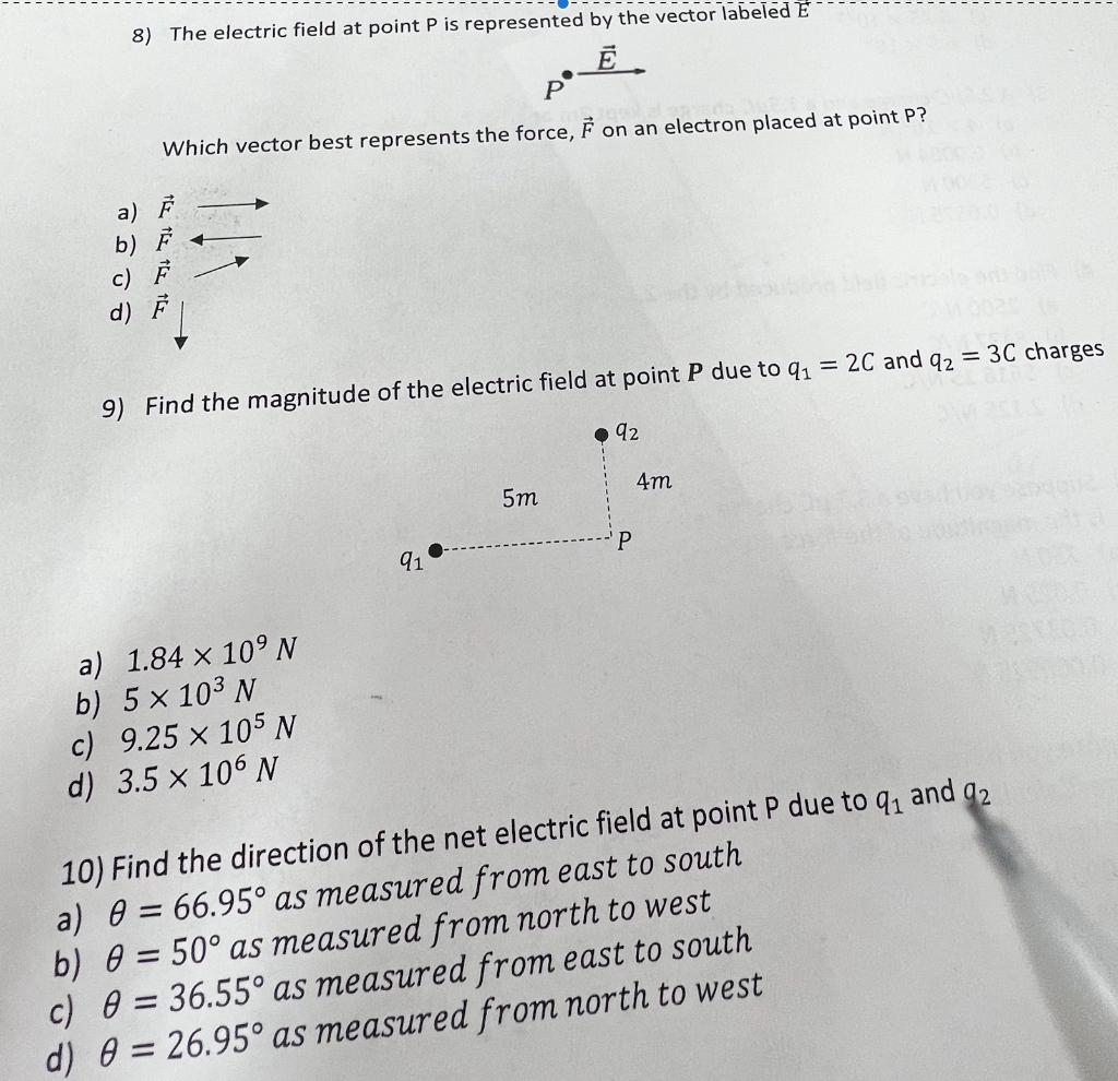 Solved 8) The electric field at point P is represented by | Chegg.com