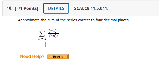 Solved 18. [-/1 Points] DETAILS SCALC9 11.5.041. Approximate | Chegg.com