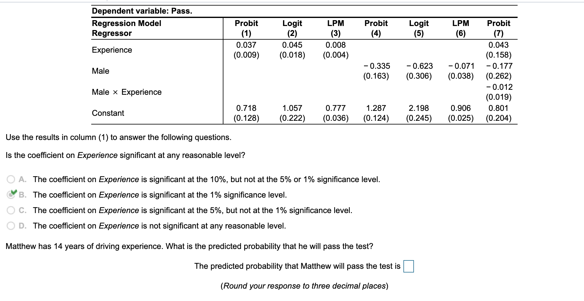 Solved Dependent variable: Pass. Regression Model Regressor | Chegg.com
