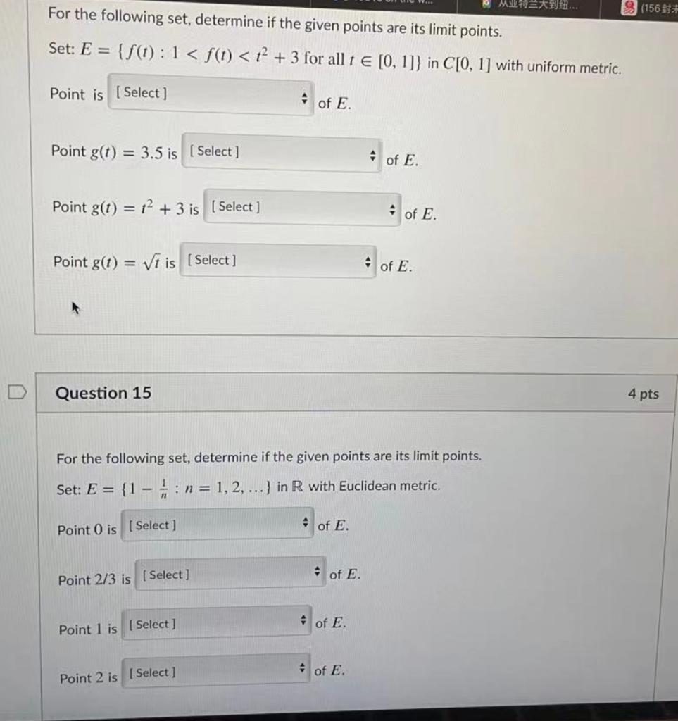Solved For the following set, determine if the given points | Chegg.com