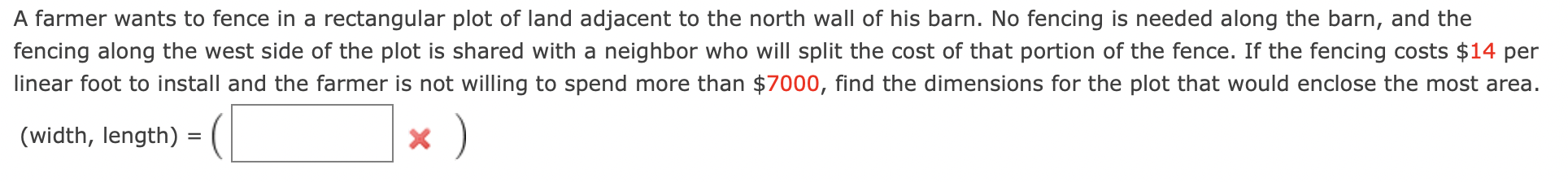 Solved A farmer wants to fence in a rectangular plot of land | Chegg.com