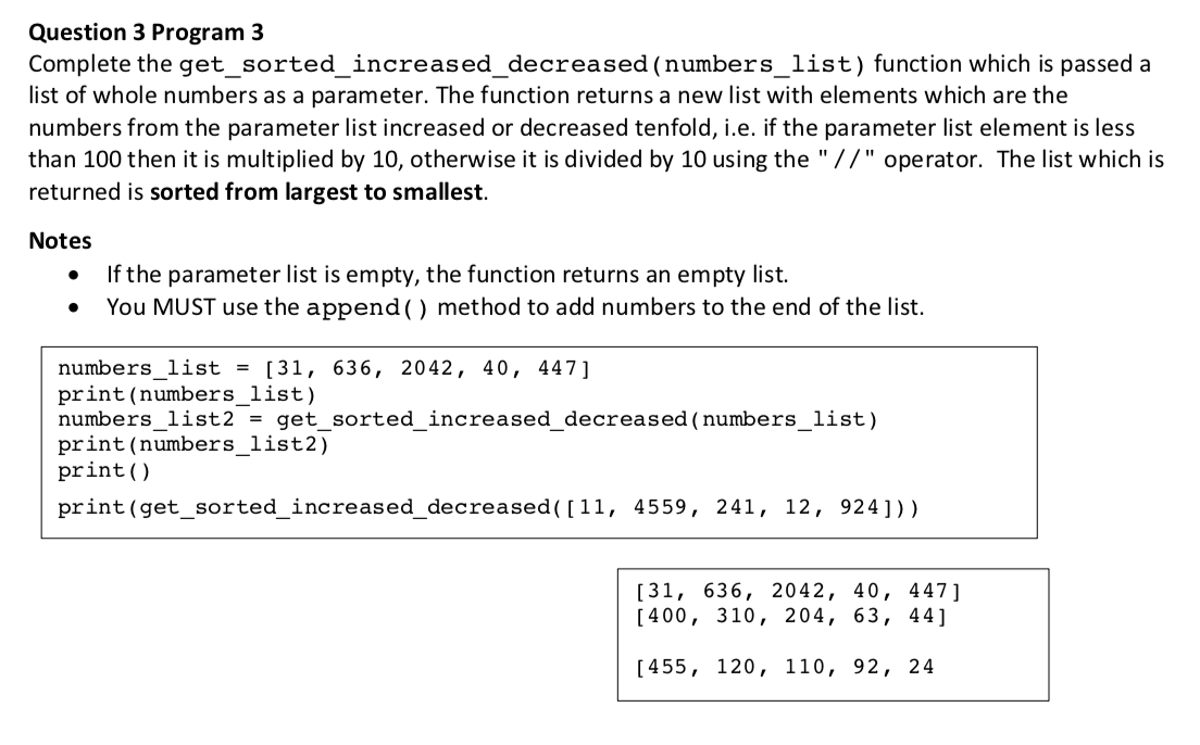 Solved Question 3 Program 3 Complete the | Chegg.com