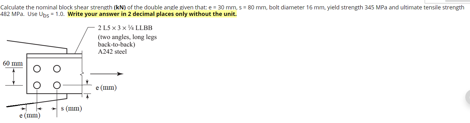 Solved Calculate the nominal block shear strength (kN) of | Chegg.com