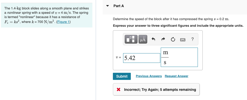 Solved The 1.4-kg block slides along a smooth plane and | Chegg.com