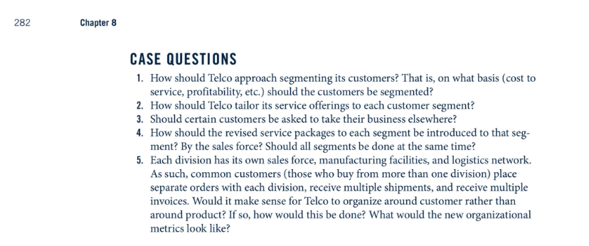 Solved 282 Chapter 8 CASE QUESTIONS 1. How should Telco | Chegg.com