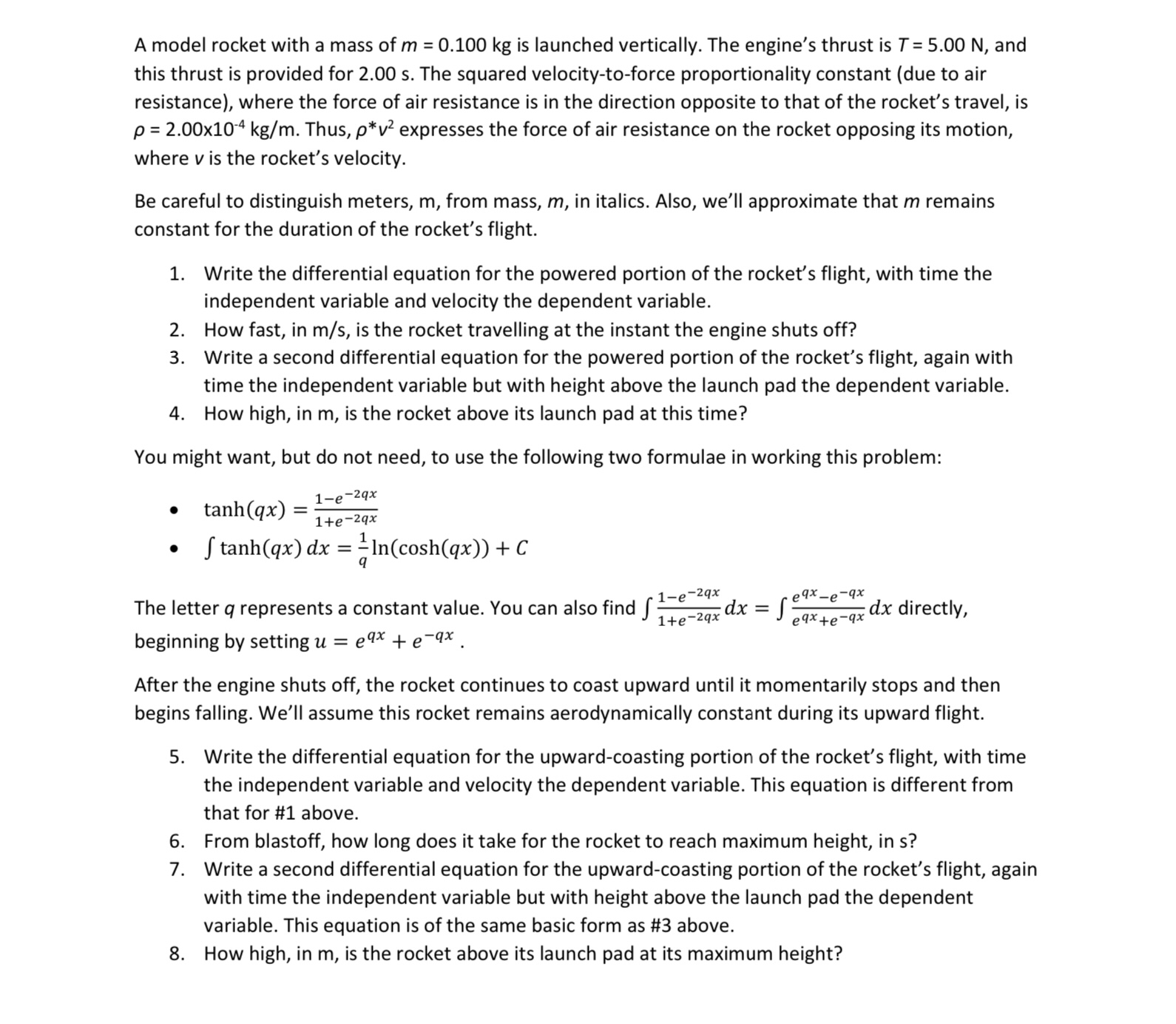Solved A model rocket with a mass of m=0.100kg ﻿is launched | Chegg.com