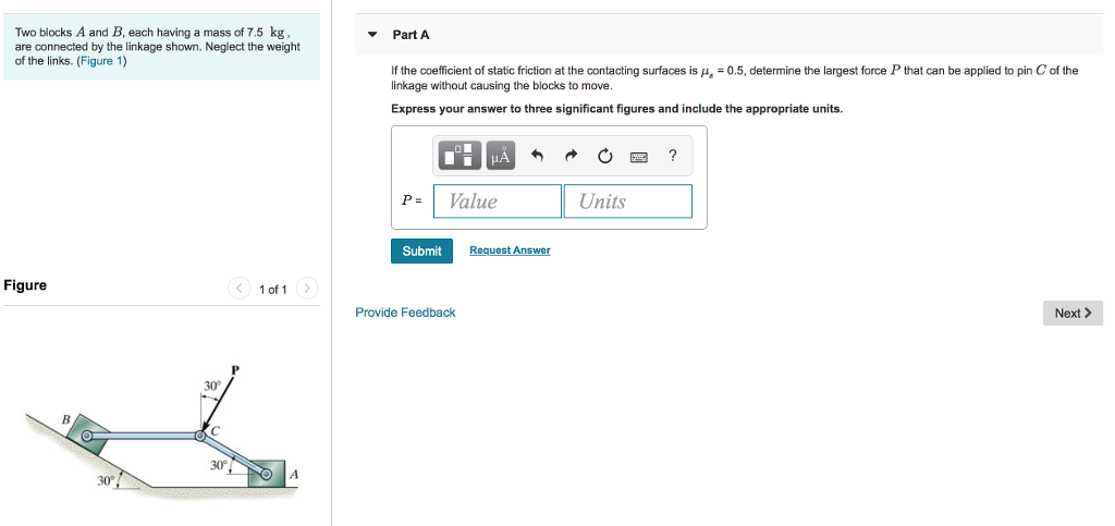 Solved Two Blocks A And B Each Having A Mass Of 7 5 Kg Are