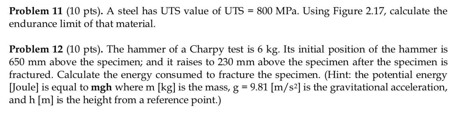 Solved Problem 11 (10 pts). A steel has UTS value of UTS = | Chegg.com
