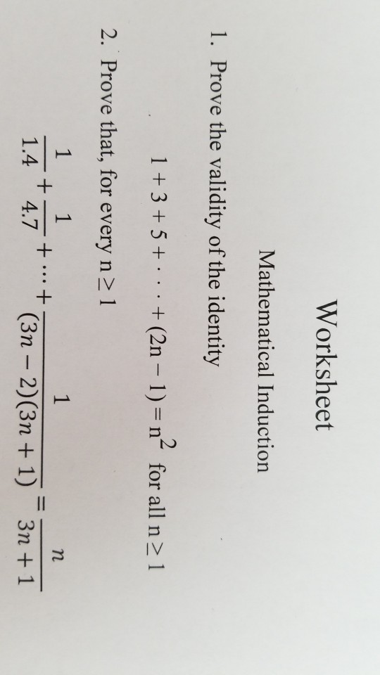 Solved Worksheet Mathematical Induction 1. Prove the | Chegg.com