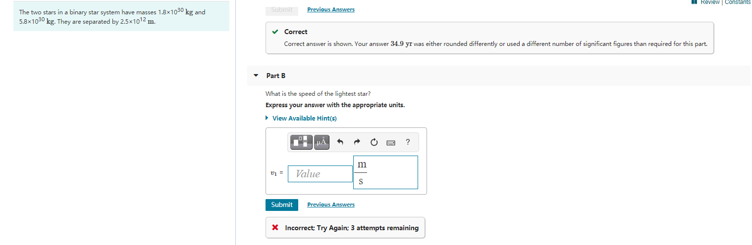 Solved 1 Review Constants Submit Previous Answers The two | Chegg.com