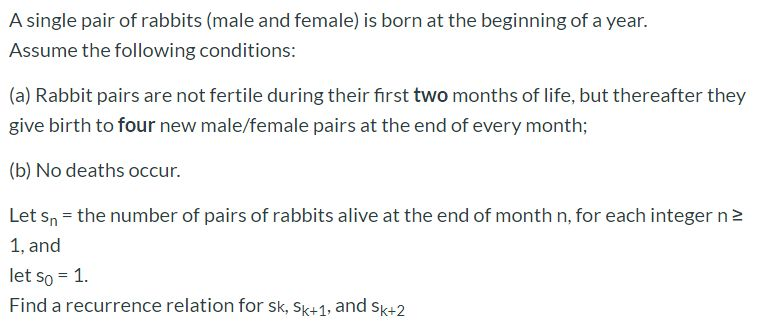 Solved A single pair of rabbits (male and female) is born at | Chegg.com