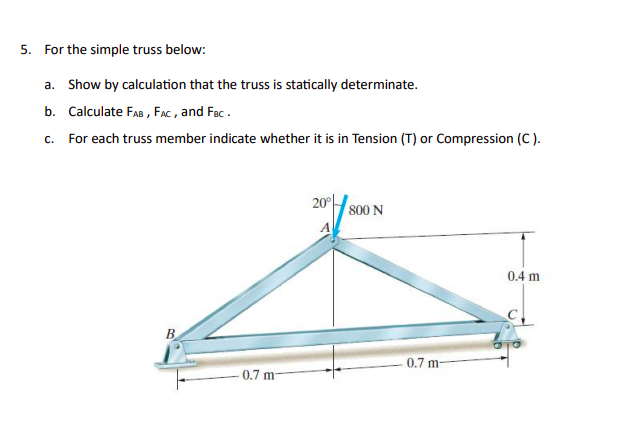 Solved 5. For the simple truss below: a. Show by calculation | Chegg.com
