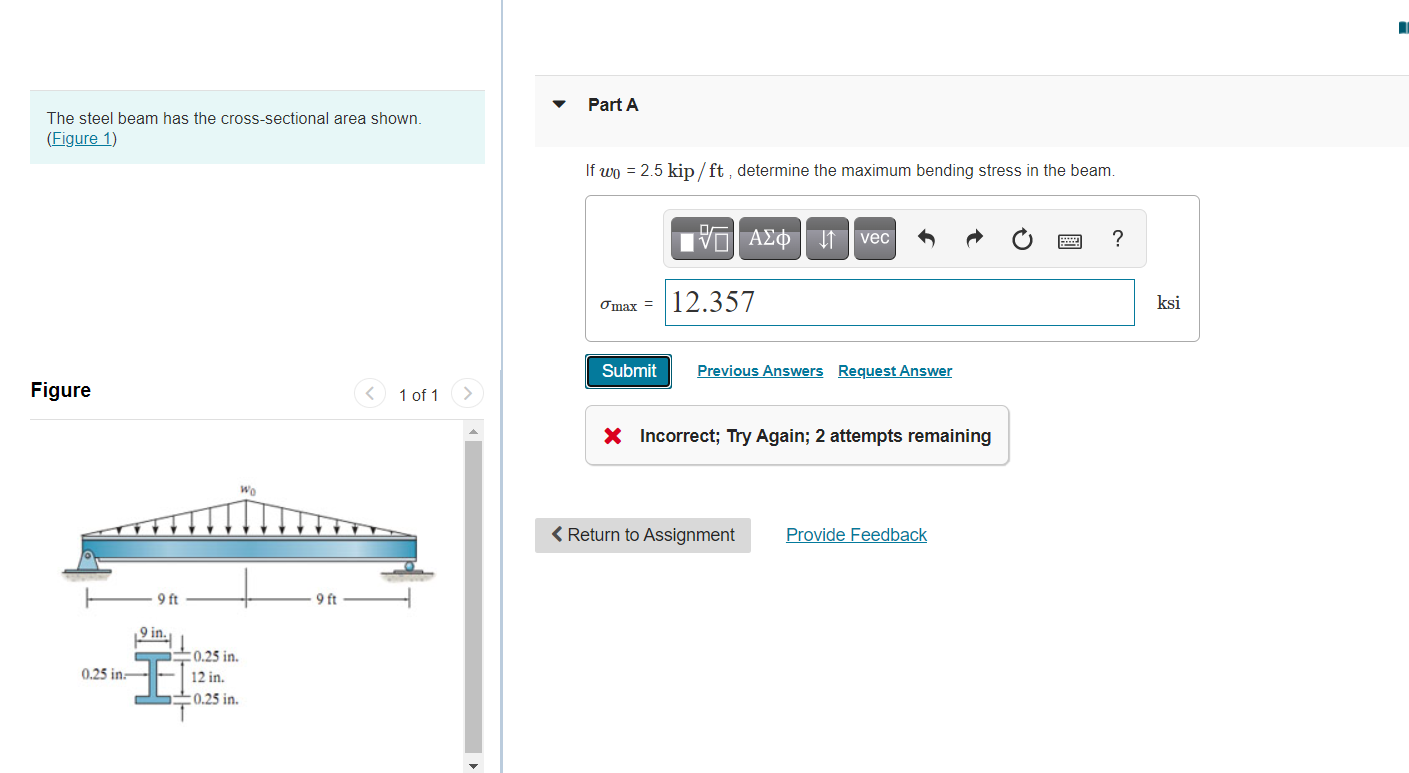 Solved Part A The steel beam has the cross-sectional area | Chegg.com