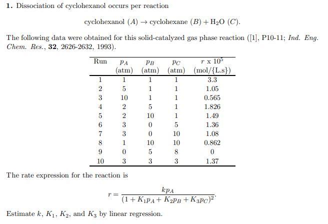 Solved 1. Dissociation of cyclohexanol occurs per reaction | Chegg.com