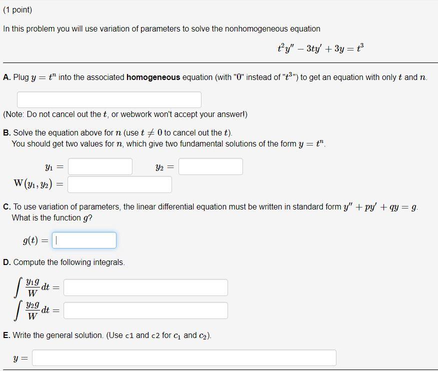 Solved (1 point) In this problem you will use variation of | Chegg.com