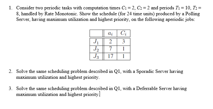 1. Consider two periodic tasks with computation times | Chegg.com