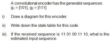 A convolutional encoder has the generator sequences: | Chegg.com