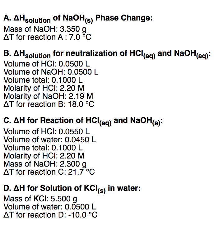 Solved A. AH solution of NaOH(s) Phase Change: Mass of NaOH: | Chegg.com