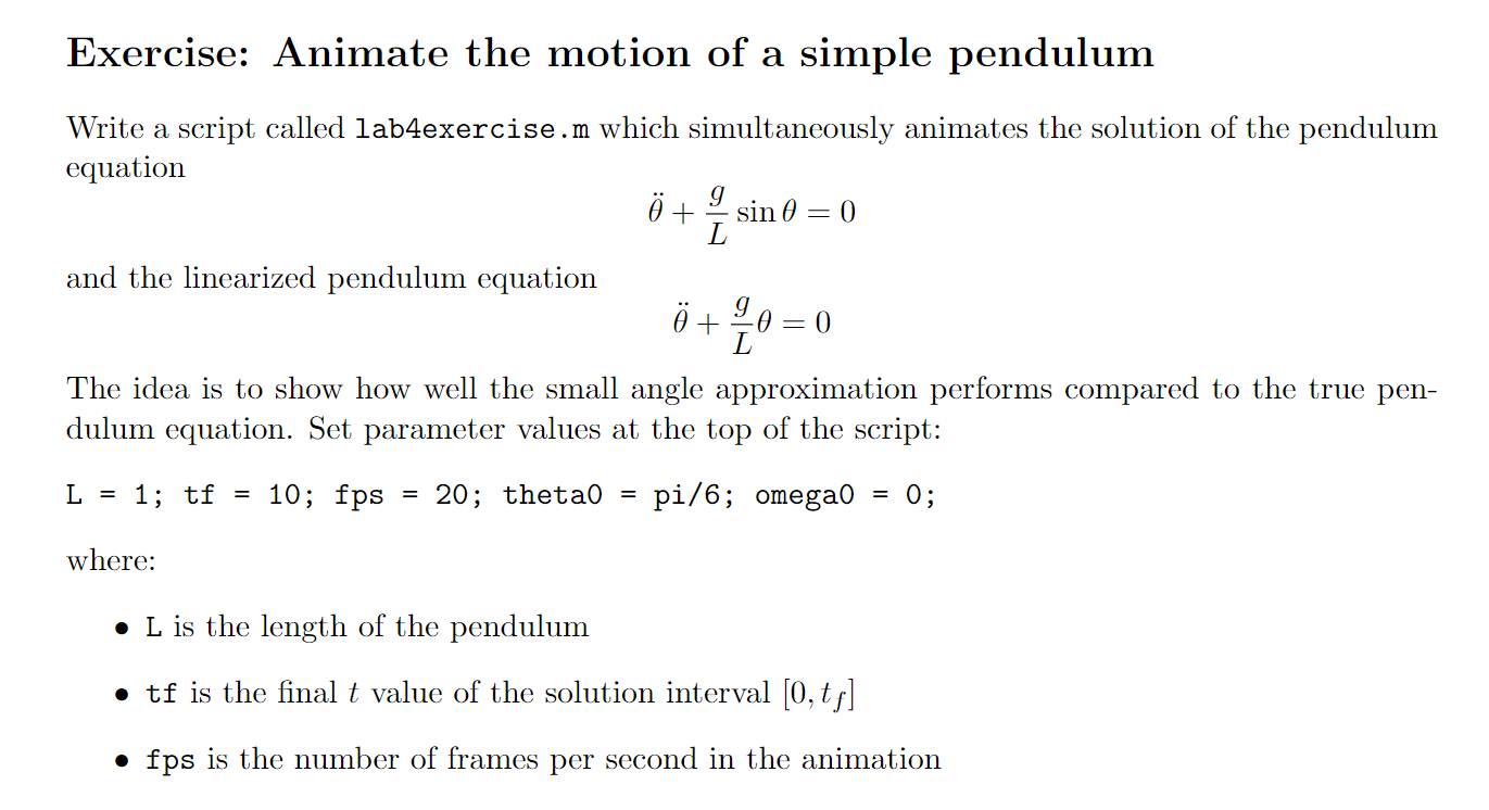 Solved Exercise: Animate the motion of a simple pendulum | Chegg.com