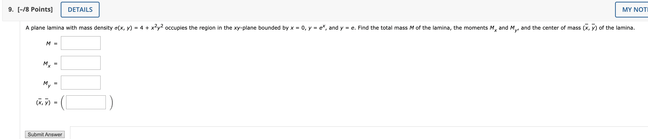 Solved Lamina: Mass, My, ﻿Mx, (x bar, r bar) | Chegg.com