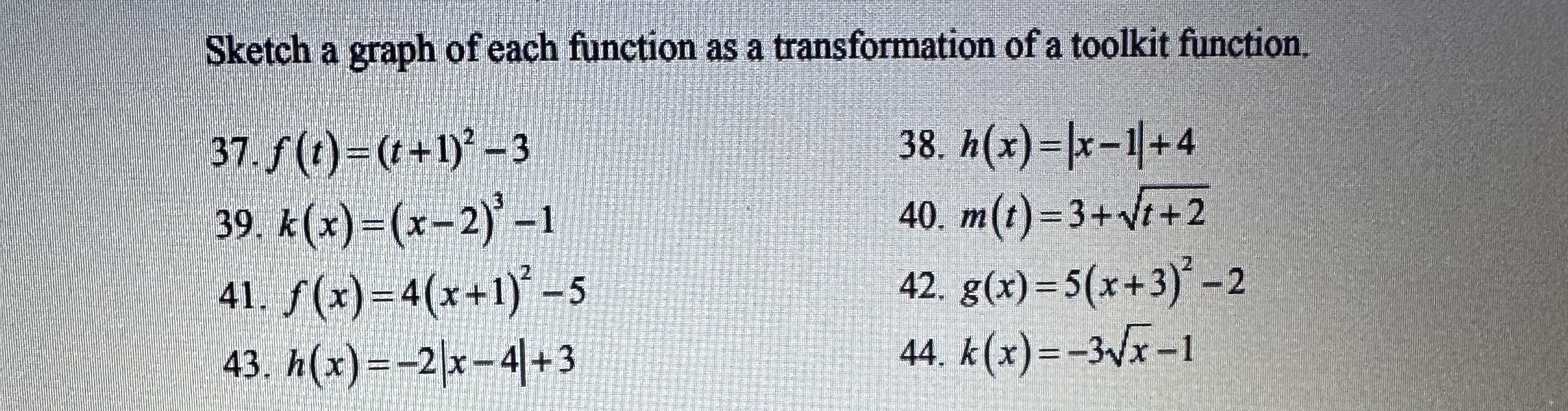 Solved Sketch a graph of each function as a transformation | Chegg.com