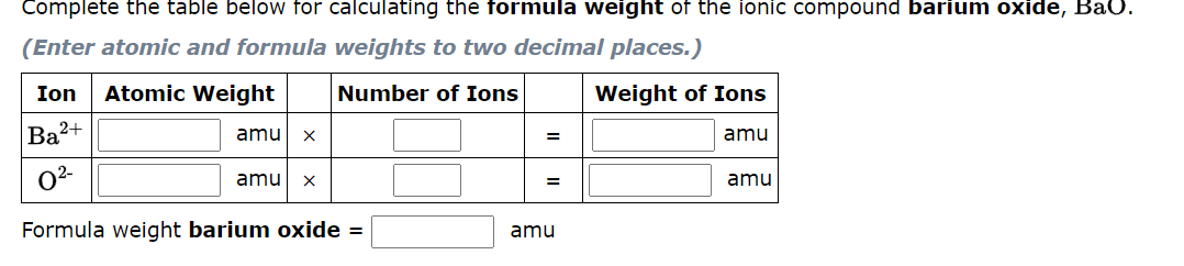 Solved Complete the table below for calculating the formula | Chegg.com