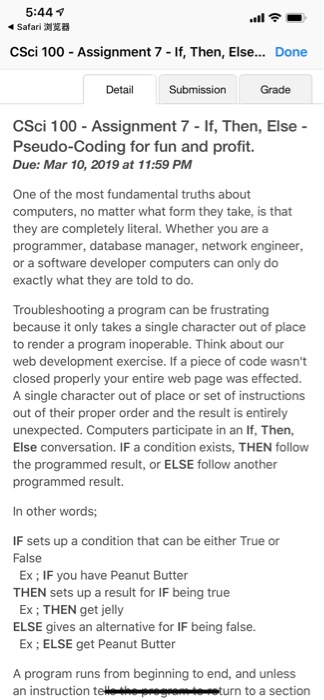 Solved 5:44 1 Safari浏览器 CSci 100- Assignment 7 If, Then, | Chegg.com