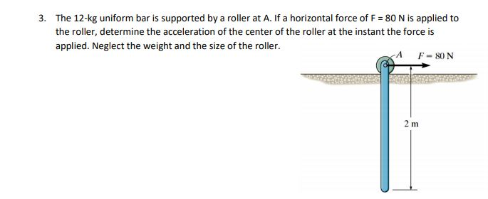 Solved 3. The 12-kg uniform bar is supported by a roller at | Chegg.com