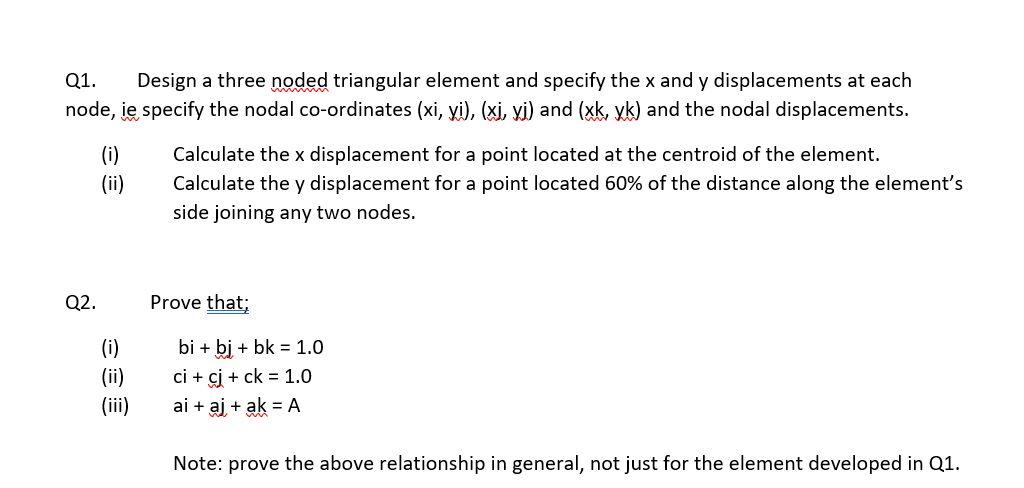 Q1. Design a three noded triangular element and | Chegg.com