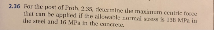 Solved 2.36 For the post of Prob. 2.35, determine the | Chegg.com