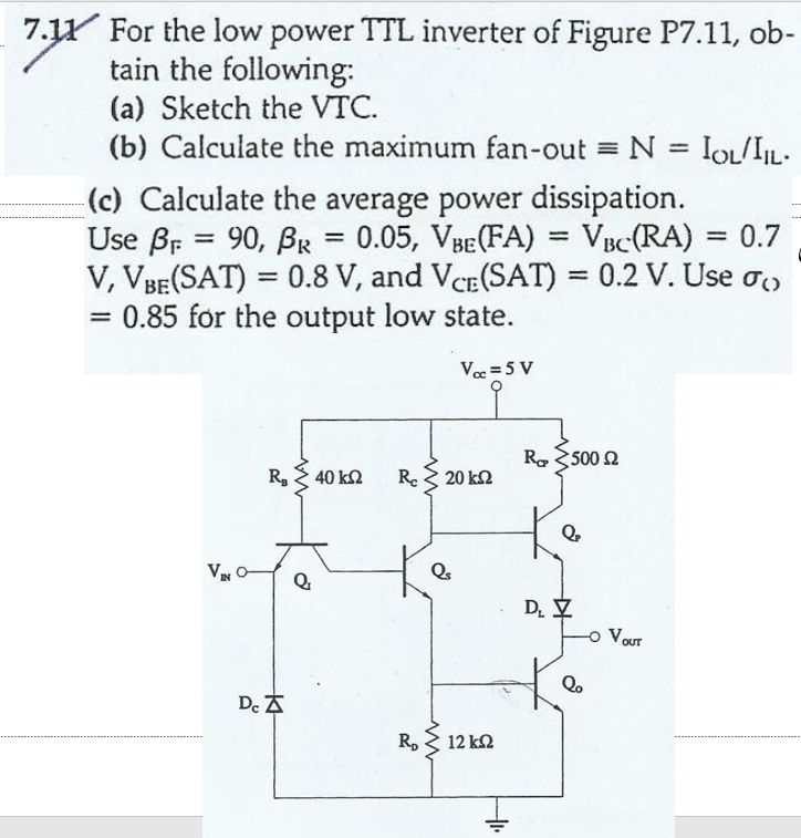 Solved 7.47 7.12 For the low power TTL inverter of Figure | Chegg.com